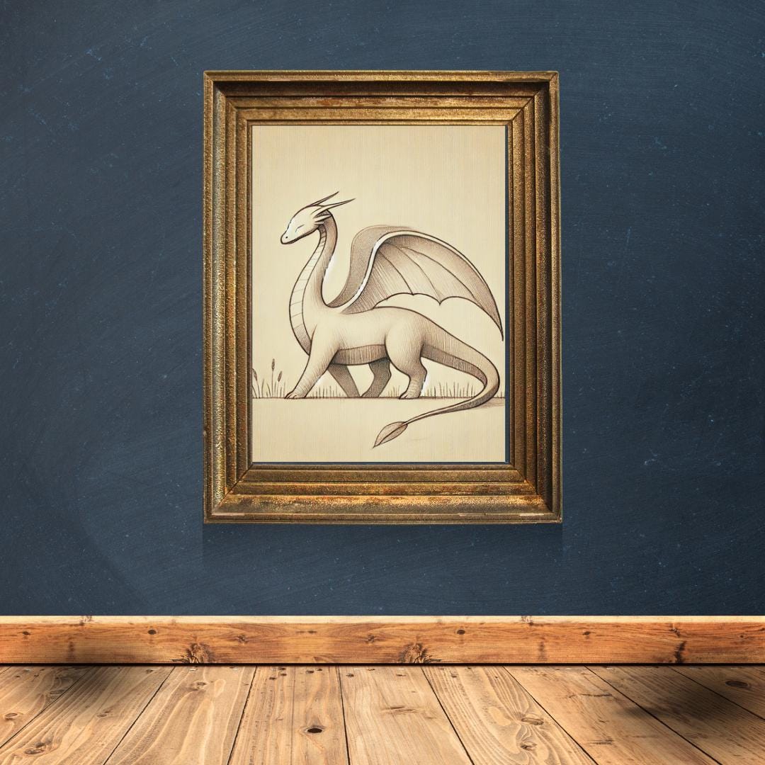 Minimalist Pencil Sketch Dragon | Hand-drawn Fantasy Wall Art | Digital ...