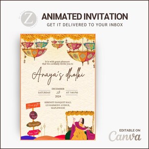 Animated Dholki Invitation Template Orange Pink Mehndi Editable on ...
