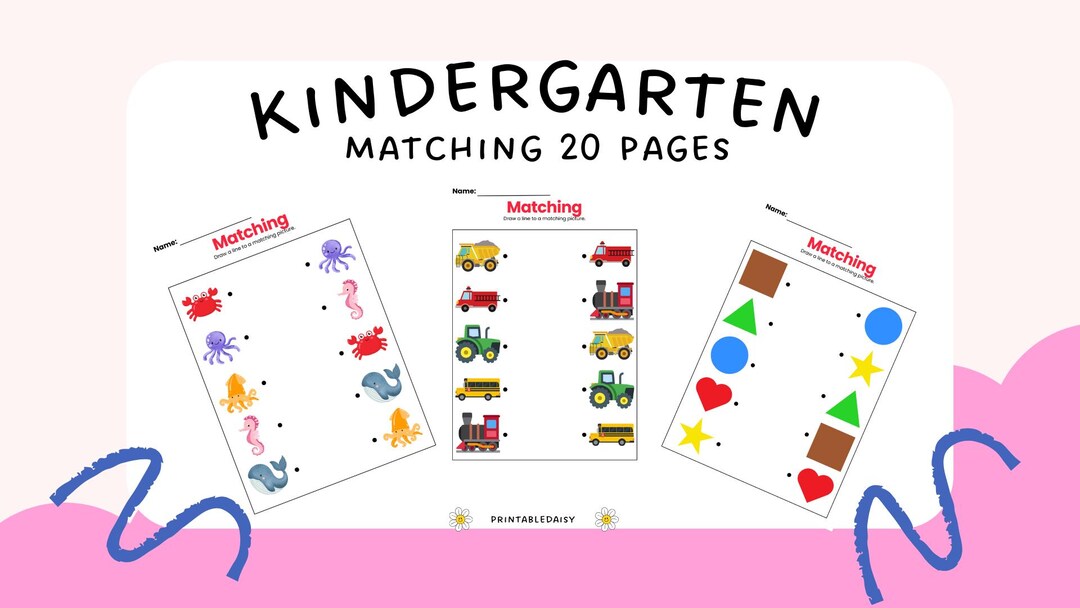 Kindergarten Worksheets: Matching 20 Pages Fun Activities - Etsy