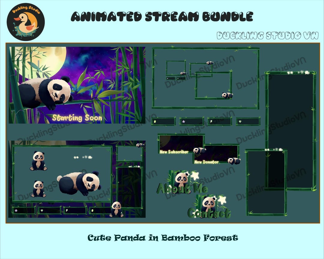 Lot animé pour streamer Twitch panda dans une forêt de bambous, lot d ...