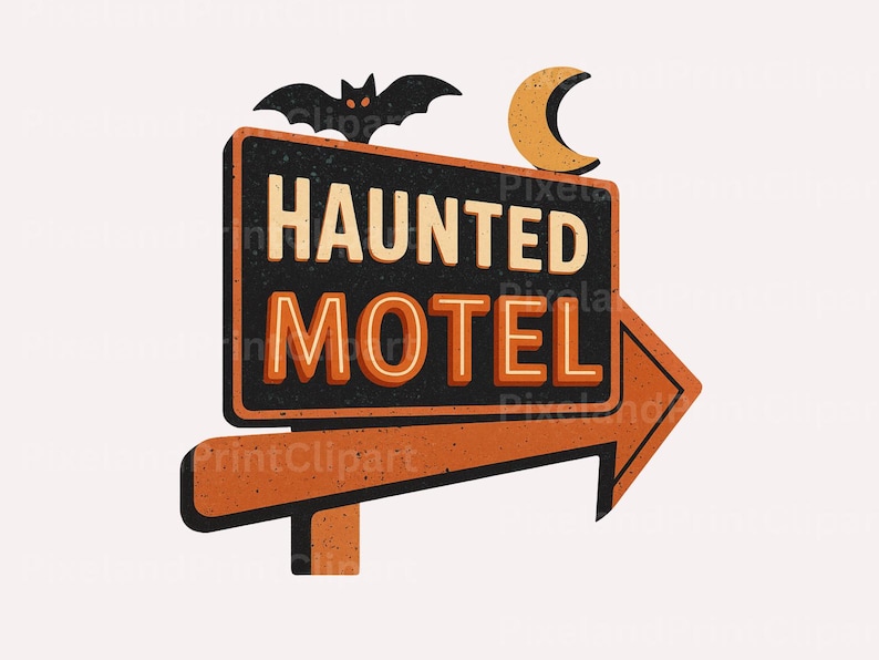Haunted Motel Sign PNG, Retro Halloween Clipart, Vintage Spooky Motel ...