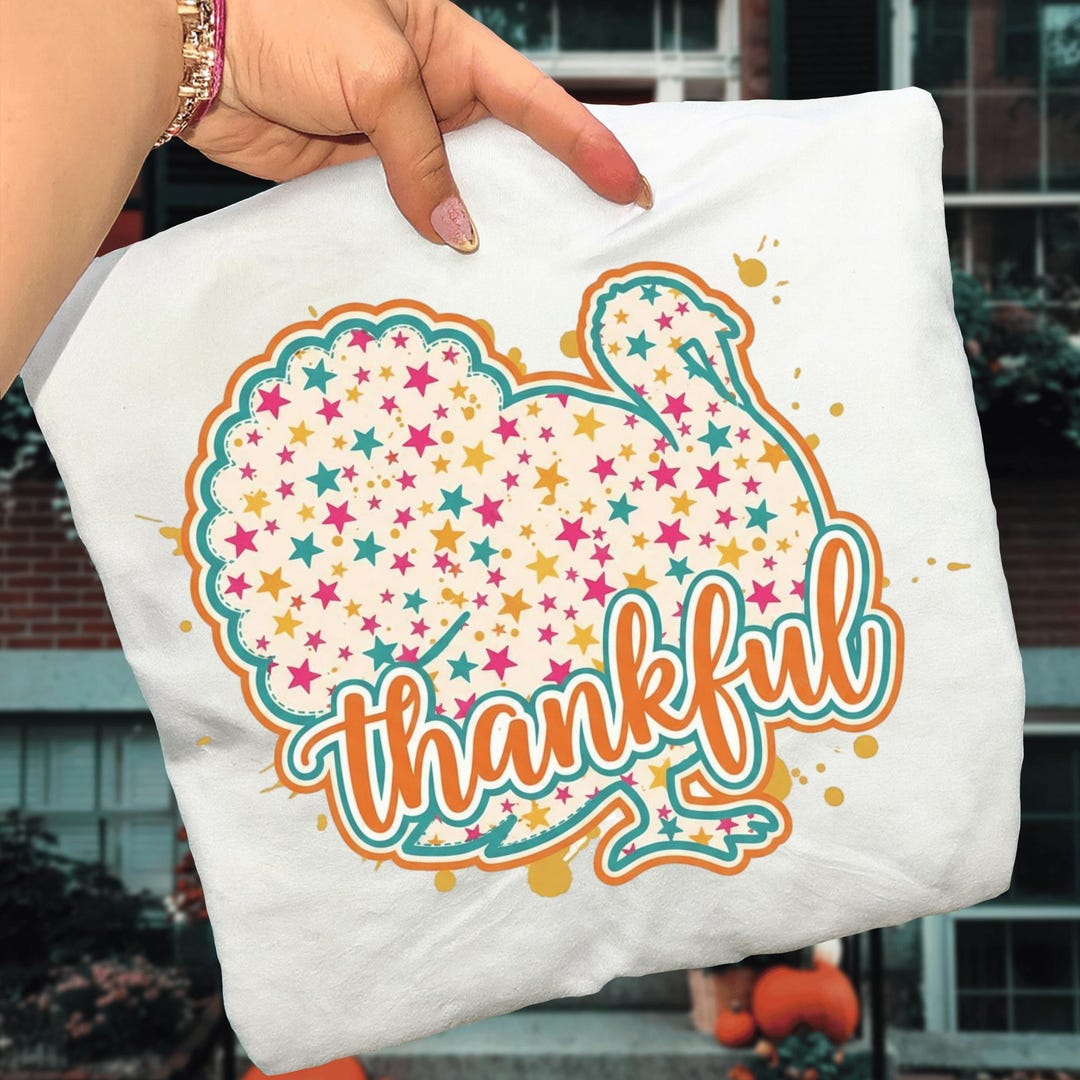 Thankful Turkey PNG, Star Pattern Appliqué Look, Layered Outline ...