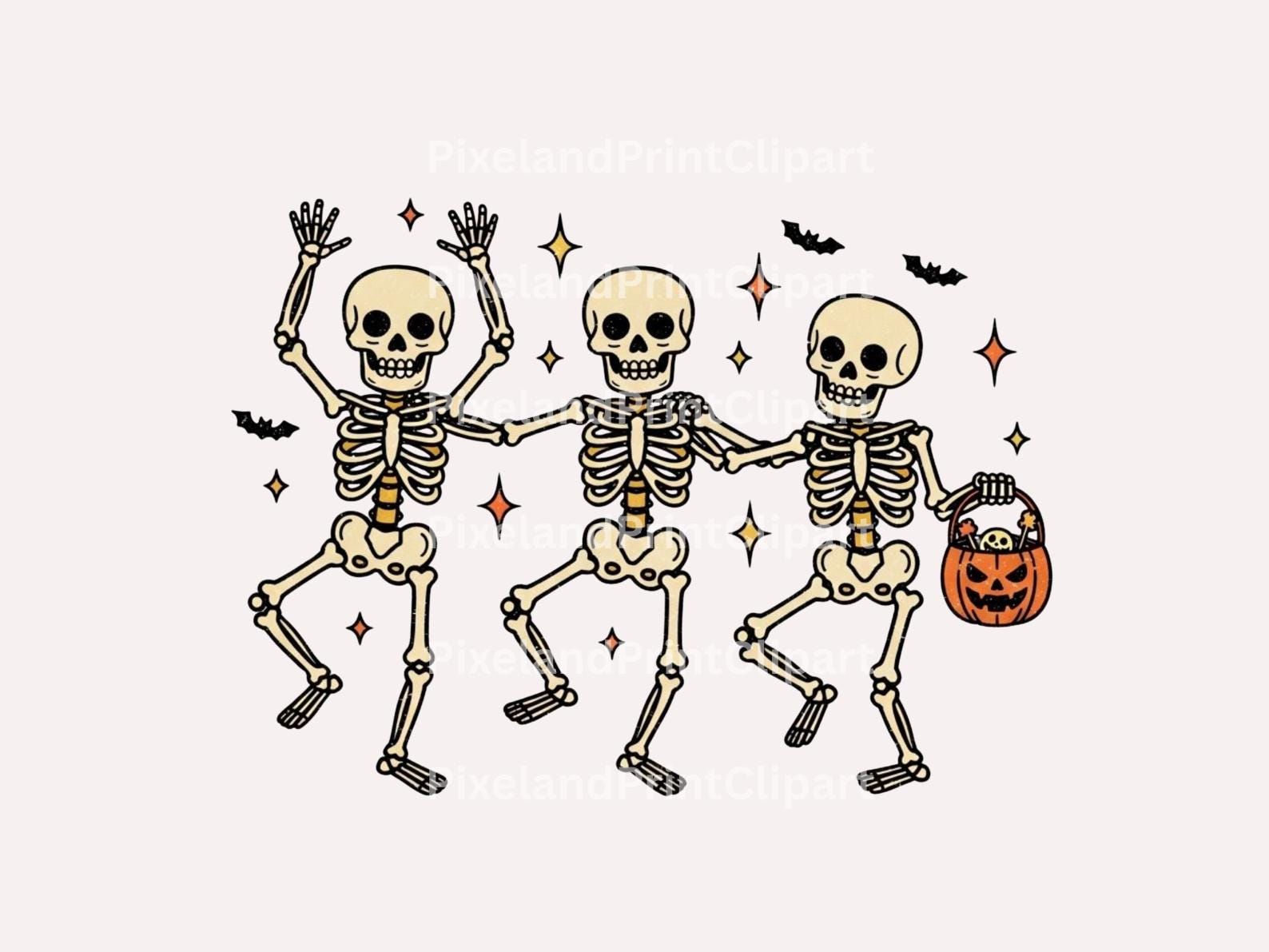 Dancing Skeleton Trio PNG, Retro Halloween Skeleton Clipart, Funny ...