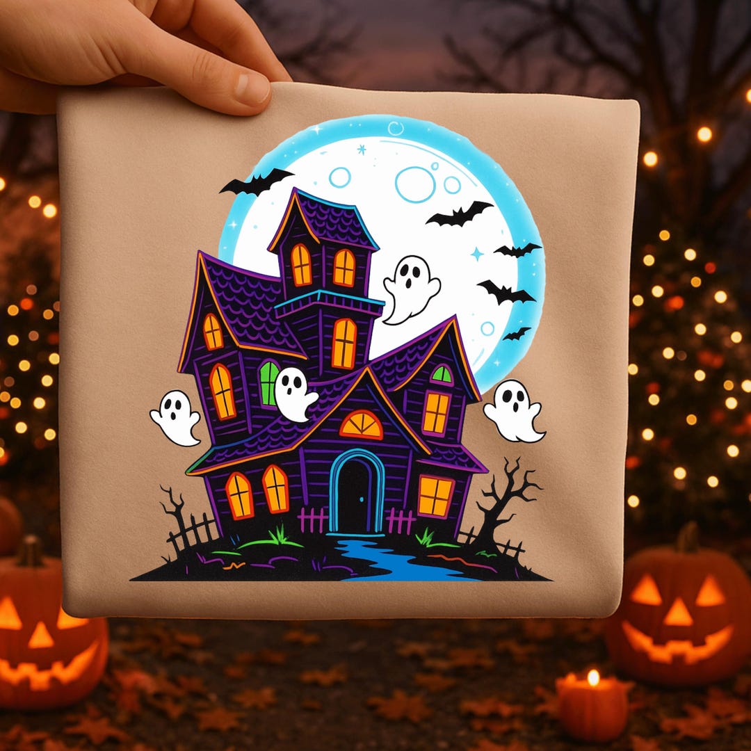 Neon Haunted House PNG, Retro Halloween Glow Clipart, Spooky Neon Ghost ...
