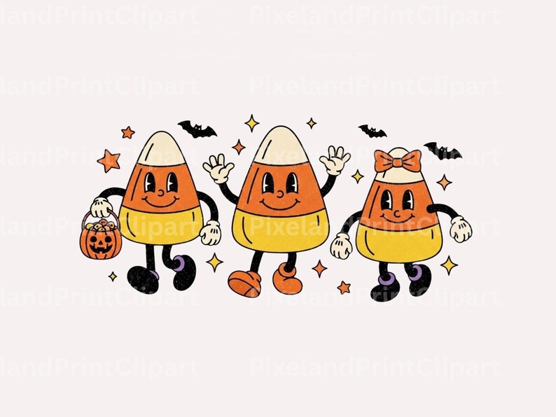 Retro Candy Corn PNG, Cute Halloween Candy Corn Characters Clipart ...
