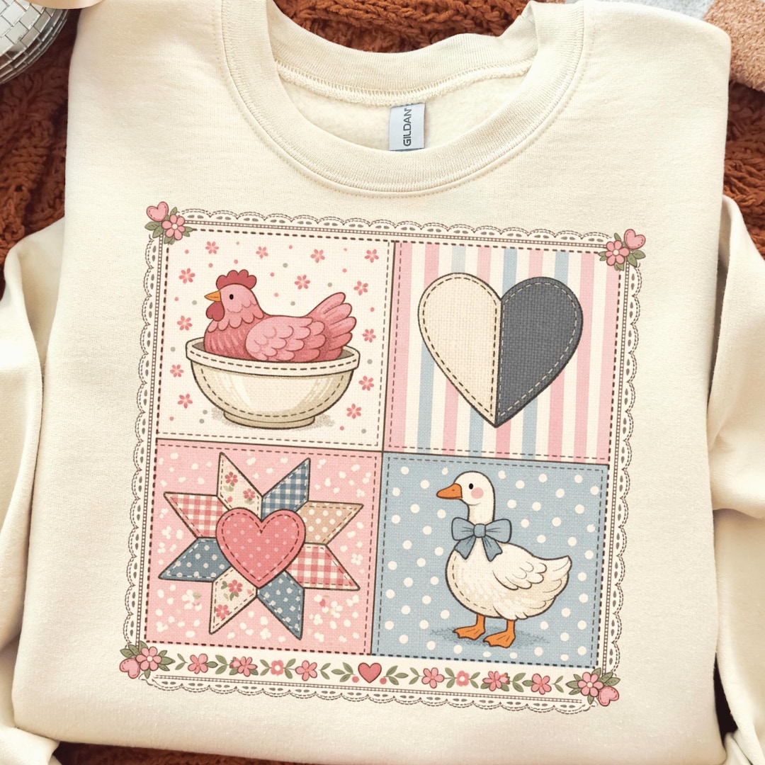 Vintage Grandma Core Quilt PNG, Cottagecore Goose & Hen Patchwork, 90s ...