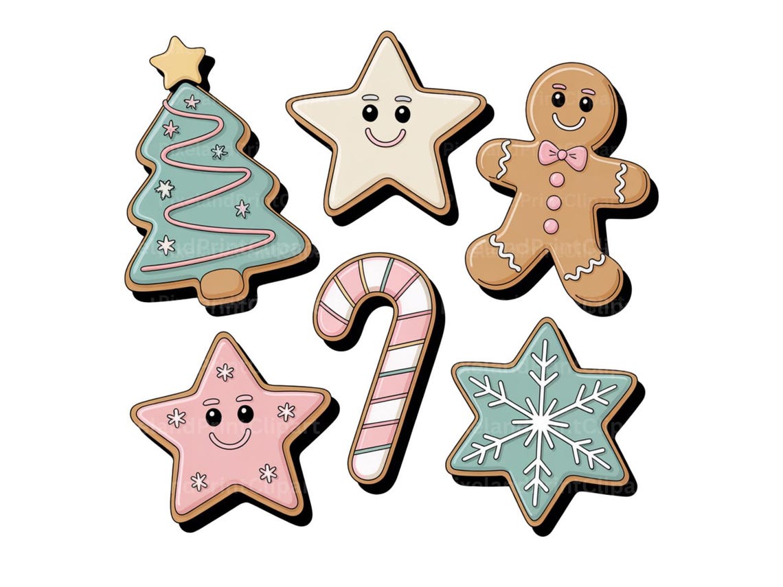 Christmas Cookie Clipart PNG Set, Cute Holiday Sugar Cookies With ...