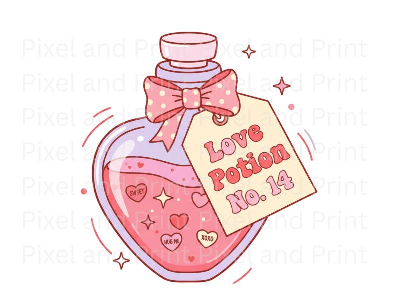 Love Potion No. 14 PNG, Valentine Potion Bottle Clipart, Retro Pink ...