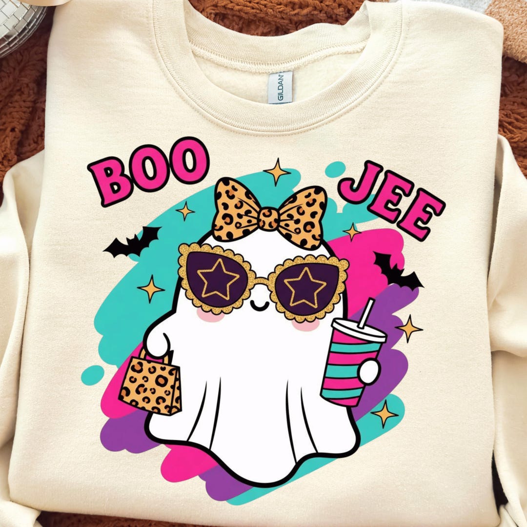 Boujee Ghost PNG, Leopard Print Halloween Ghost With Bow Sunglasses and ...