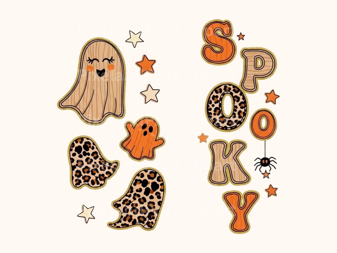 Spooky Ghost Letters PNG, Leopard & Woodgrain Collage Sublimation ...