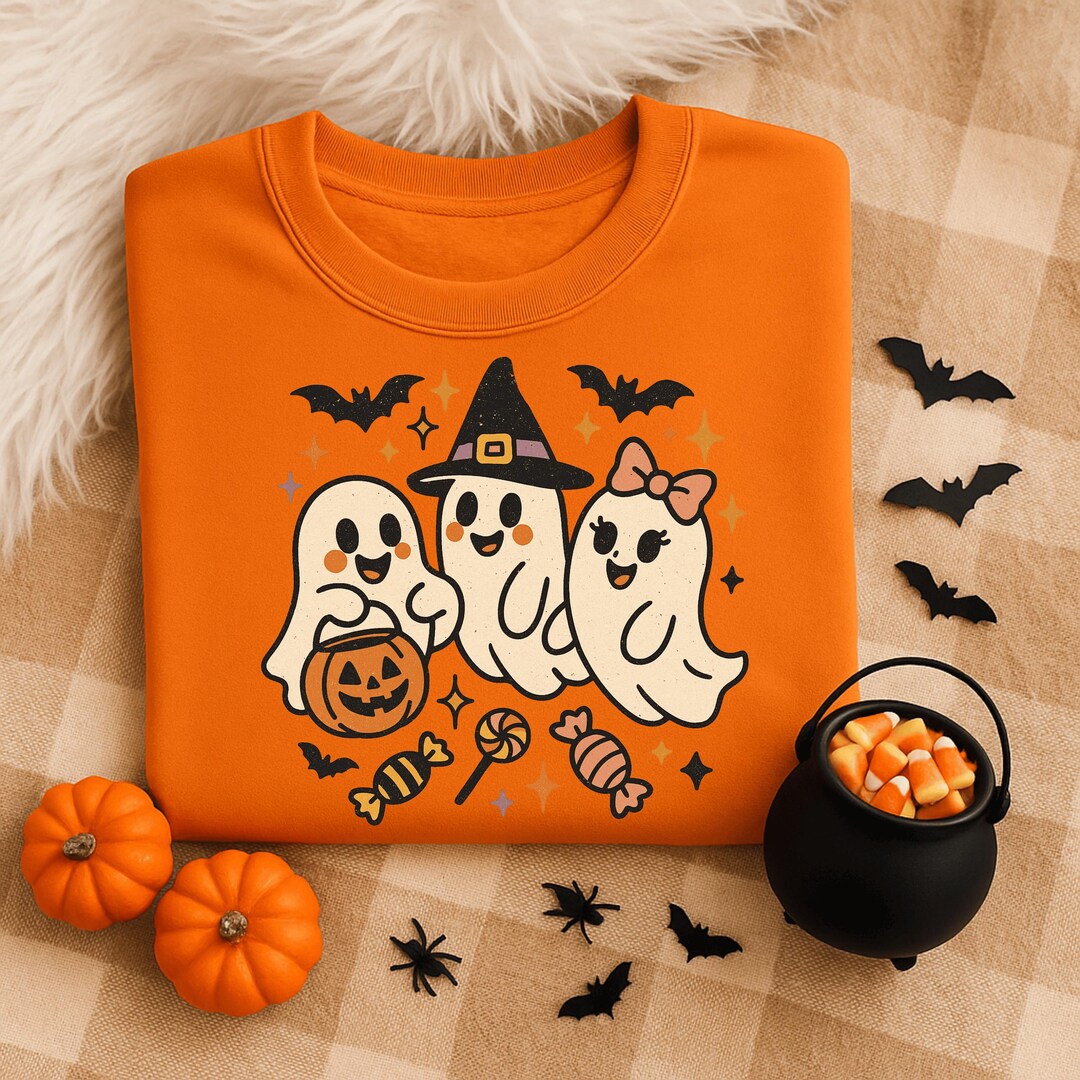Retro Ghost Trio PNG, Cute Halloween Ghosts Clipart, Witch Ghost With ...