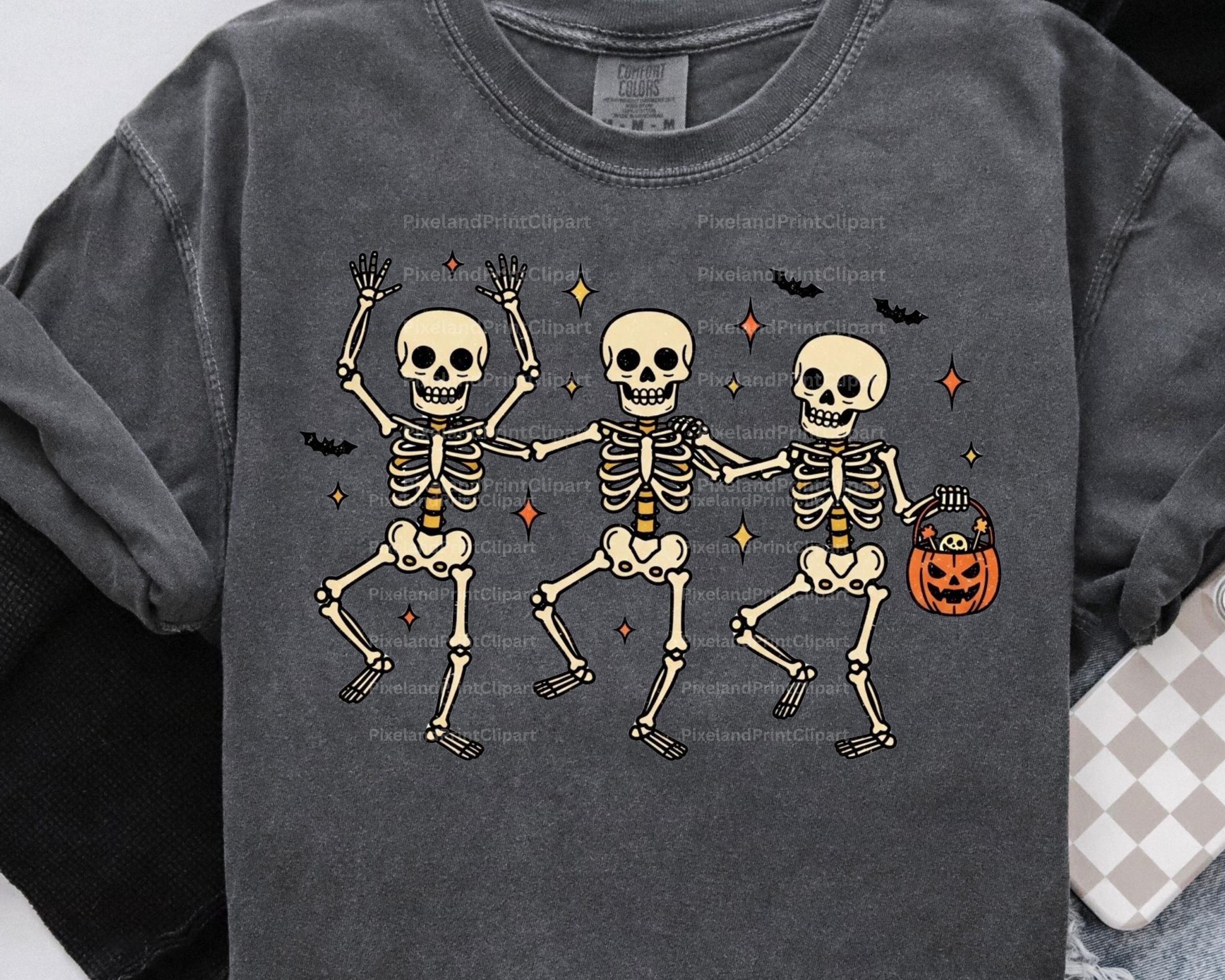 Dancing Skeleton Trio PNG, Retro Halloween Skeleton Clipart, Funny ...