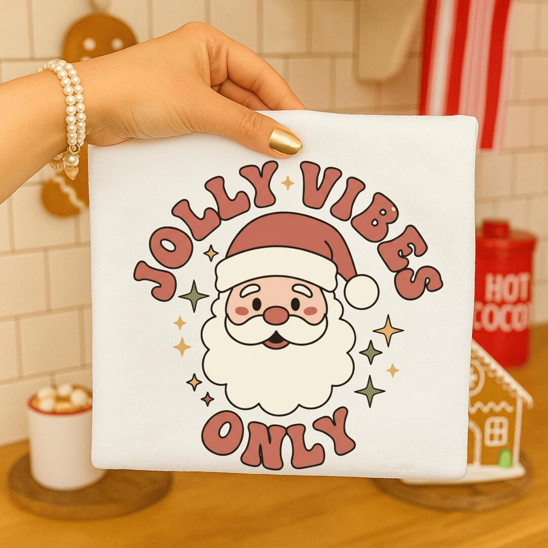 Jolly Vibes Only PNG, Retro Smiley Santa Face Christmas Design, Groovy ...