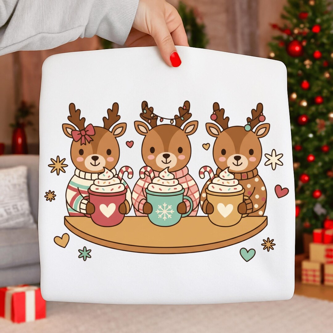Reindeer Cocoa Party PNG, Cute Christmas Reindeer Clipart, Retro Cozy ...