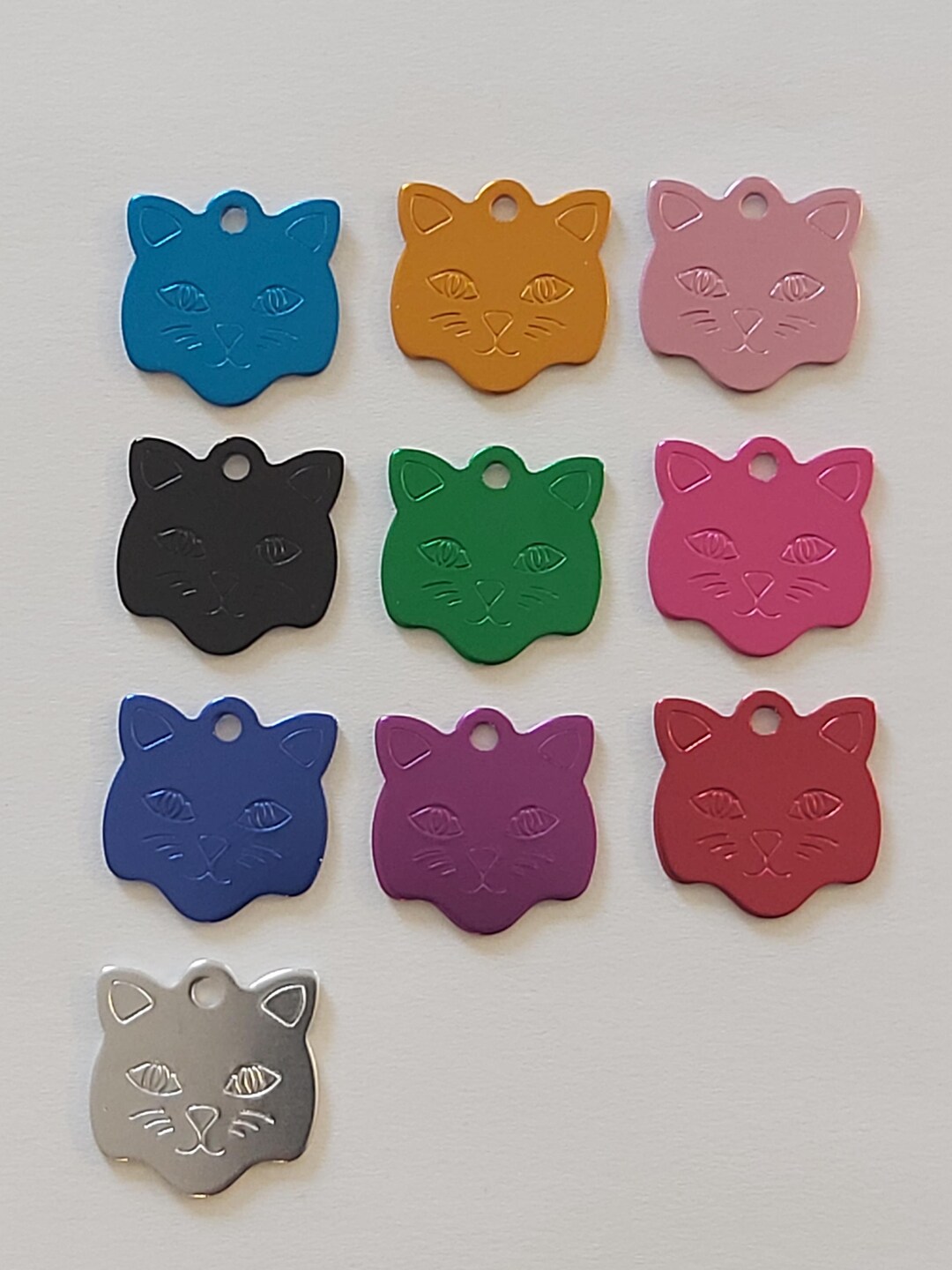 Custom Engraved- Cat Face Personalized Pet ID Tag-1 Sided-10 Color ...