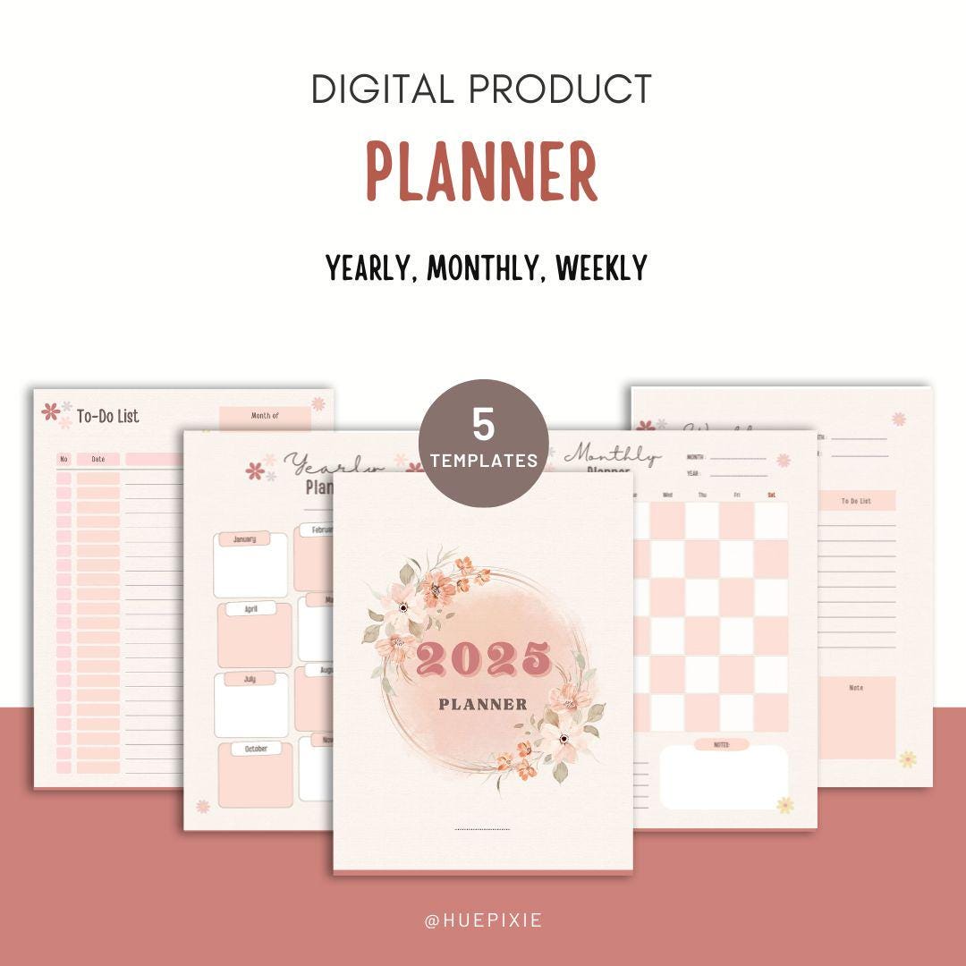 Yearly, Monthly and Weekly Planner Editable and Fillable PDF File ...