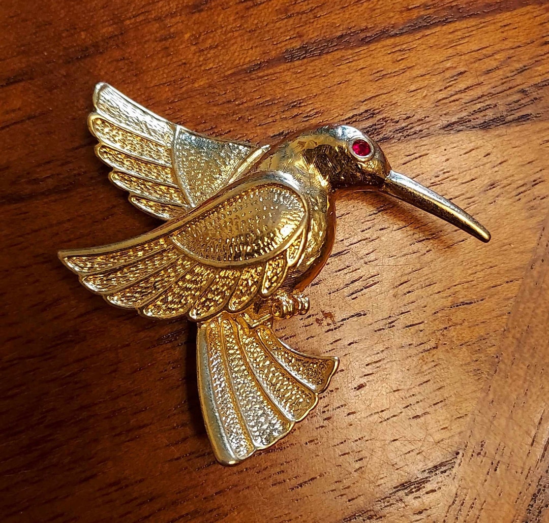 Vintage Avon Gold Tone Hummingbird Red Rhinestone Eye Fashion Brooch - Etsy