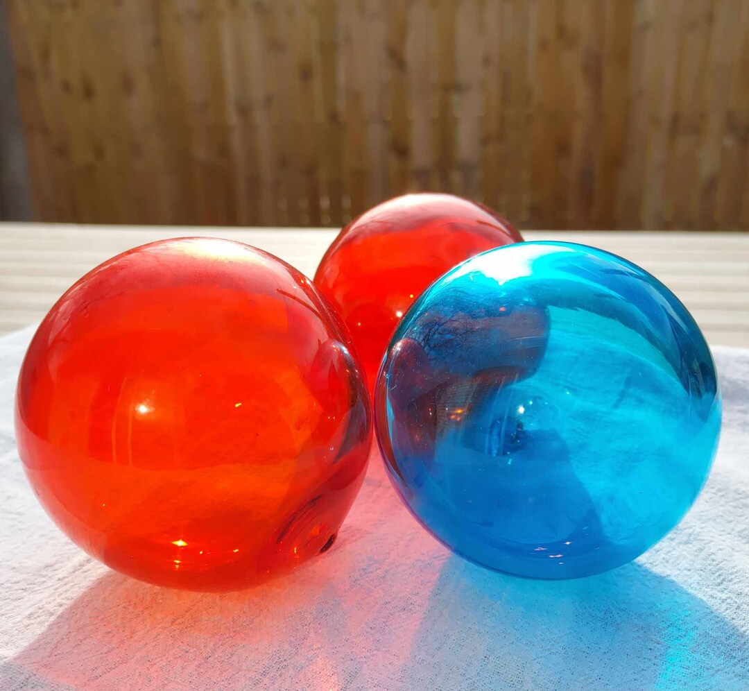 Vintage 1960's Blown Glass Buoys in Orange and Blue - Etsy