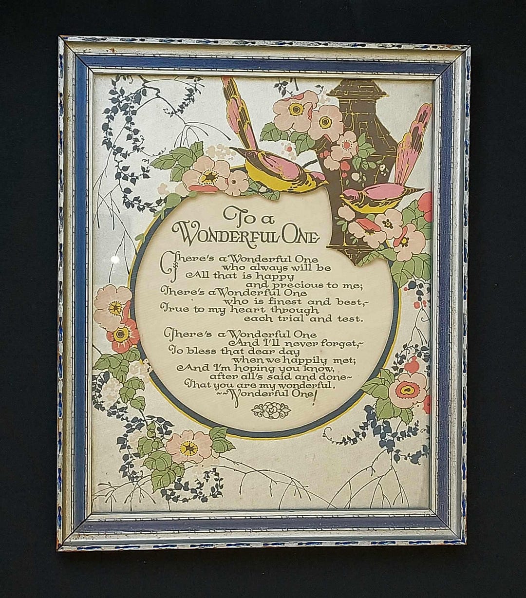 Vintage 1930's Art Deco Framed Motto Graph , to a Wonderful One Poem ...
