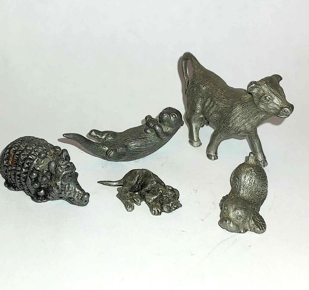 5 Pewter Animals Collection. Miniatures. Cow, Dogs, Otter, Armadillo - Etsy