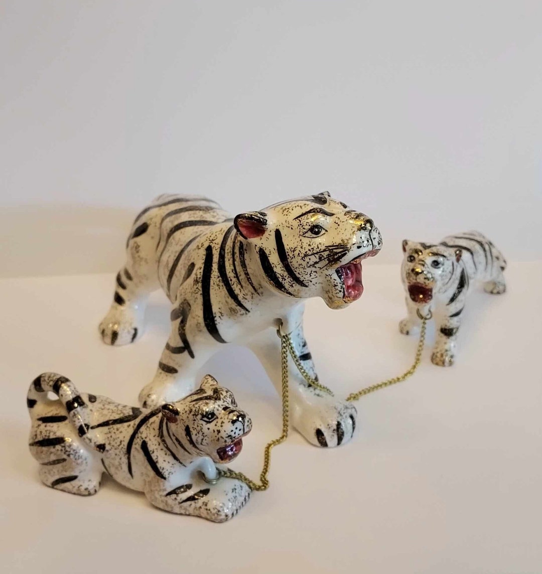 Tiger Mother and Cubs Chained Together Mid Century Tiger Figures White ...