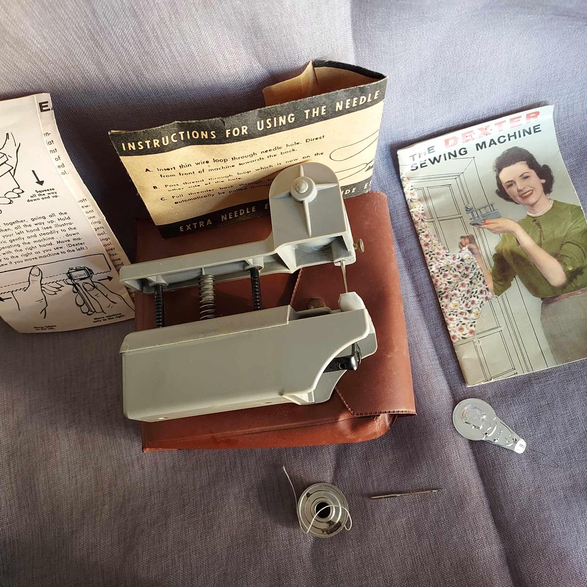 Vintage 1950's the Dexter Sewing Machine Handheld With Case, Paper Work ...
