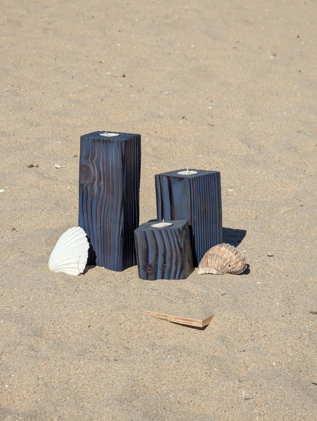 Shou Sugi Ban Candle Holder Set of 3, Candle Holders Candle Base Rustic ...