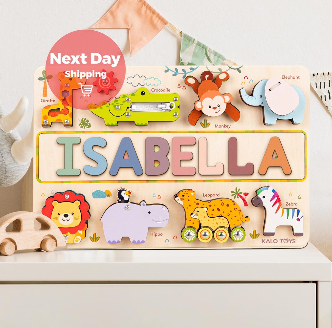 Safari Animal Name Puzzle for Kids, Personalized First Birthday Gift ...