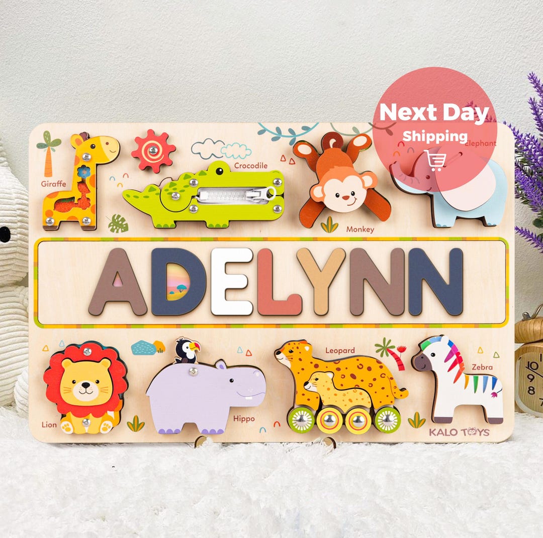 Safari Animal Name Puzzle for Kids, Personalized First Birthday Gift ...