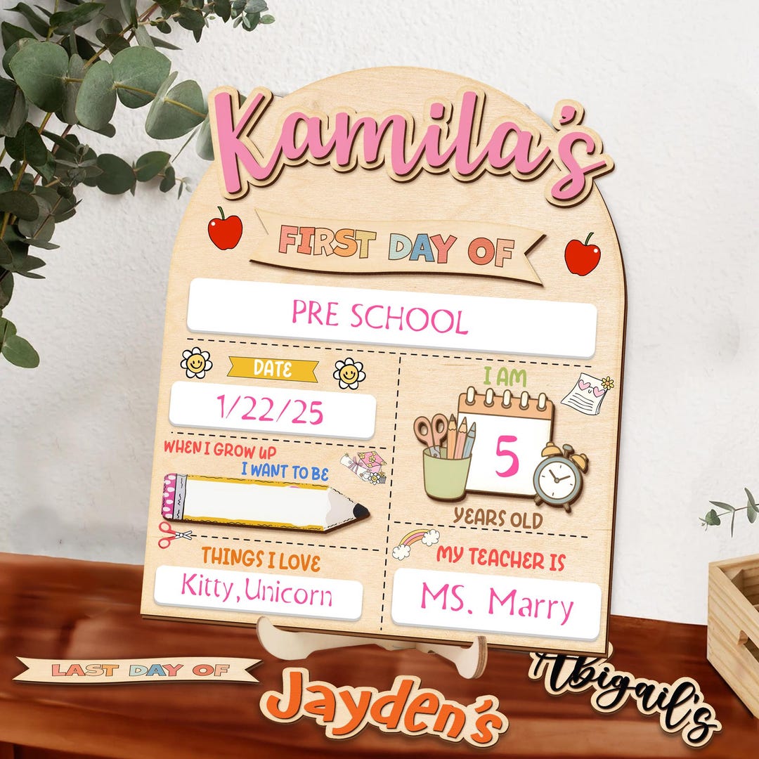 Customized First and Last Day School Sign, Kindergarten 1st Day of ...