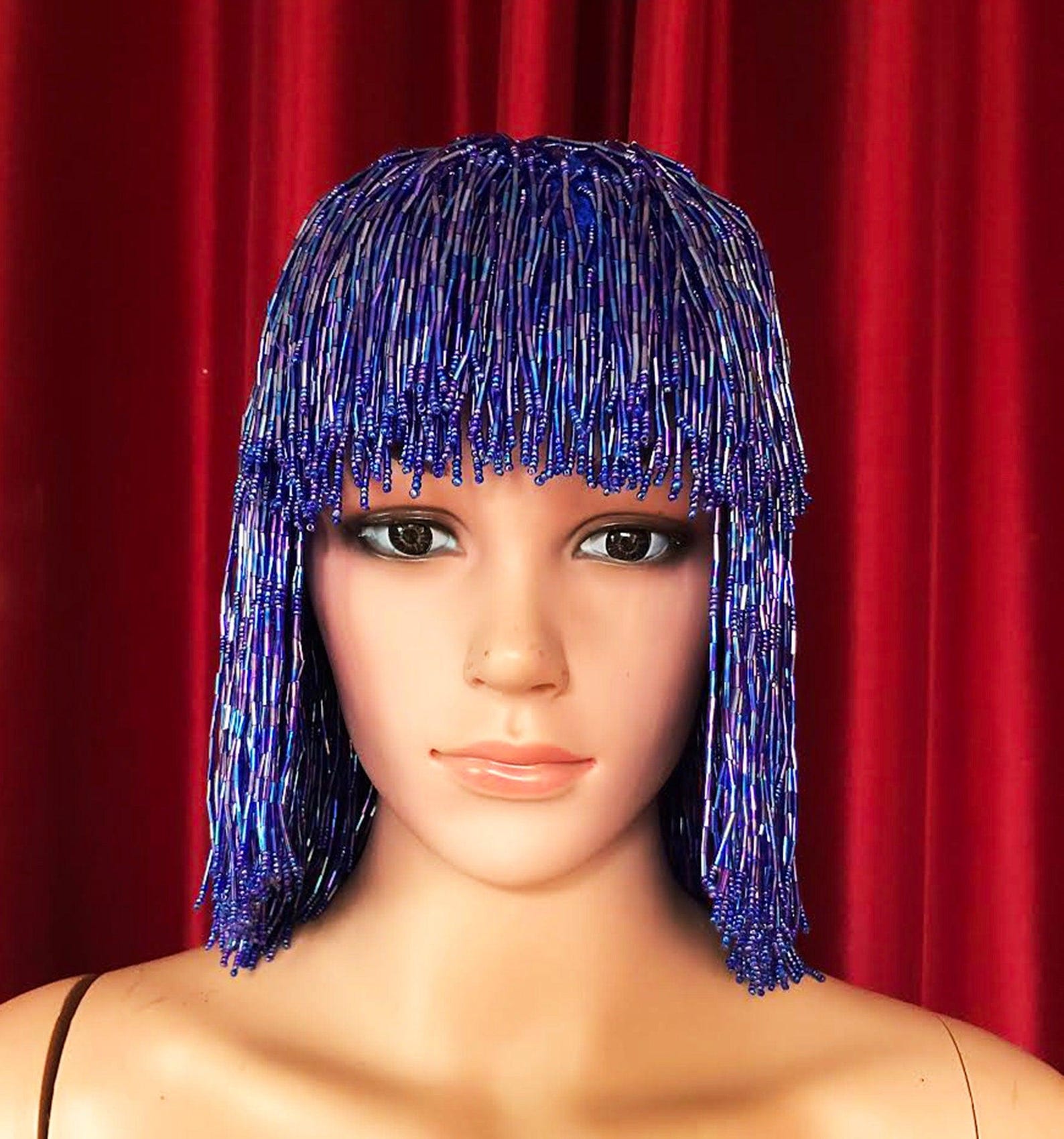 Da Neena Wig Bead Fancy Cher Showgirl Bob Bang Short Hair Beaded Wig - Etsy