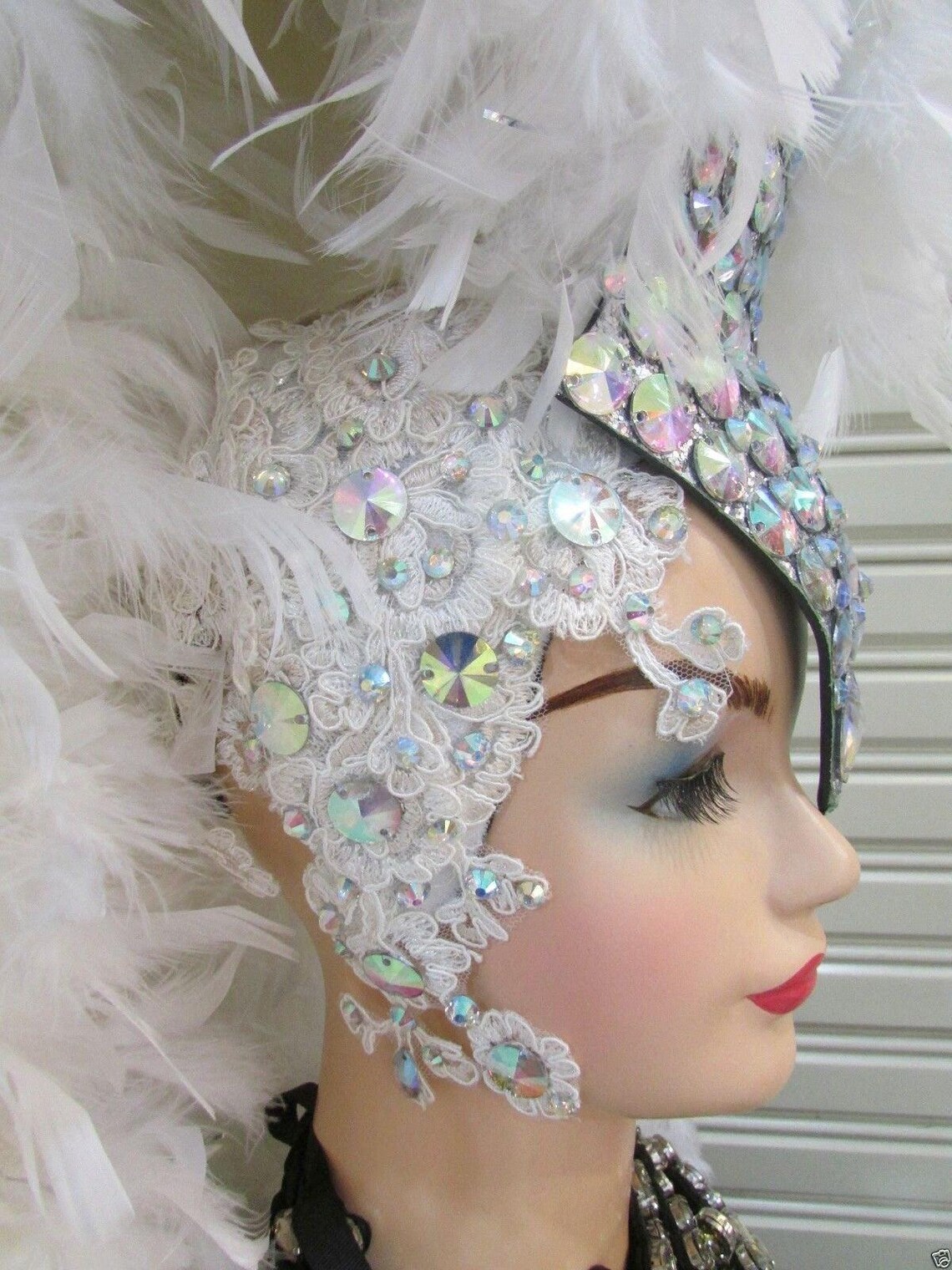 Daneena H200 White Thunderbolt Queen Crystal Feather Showgirl Pageant ...