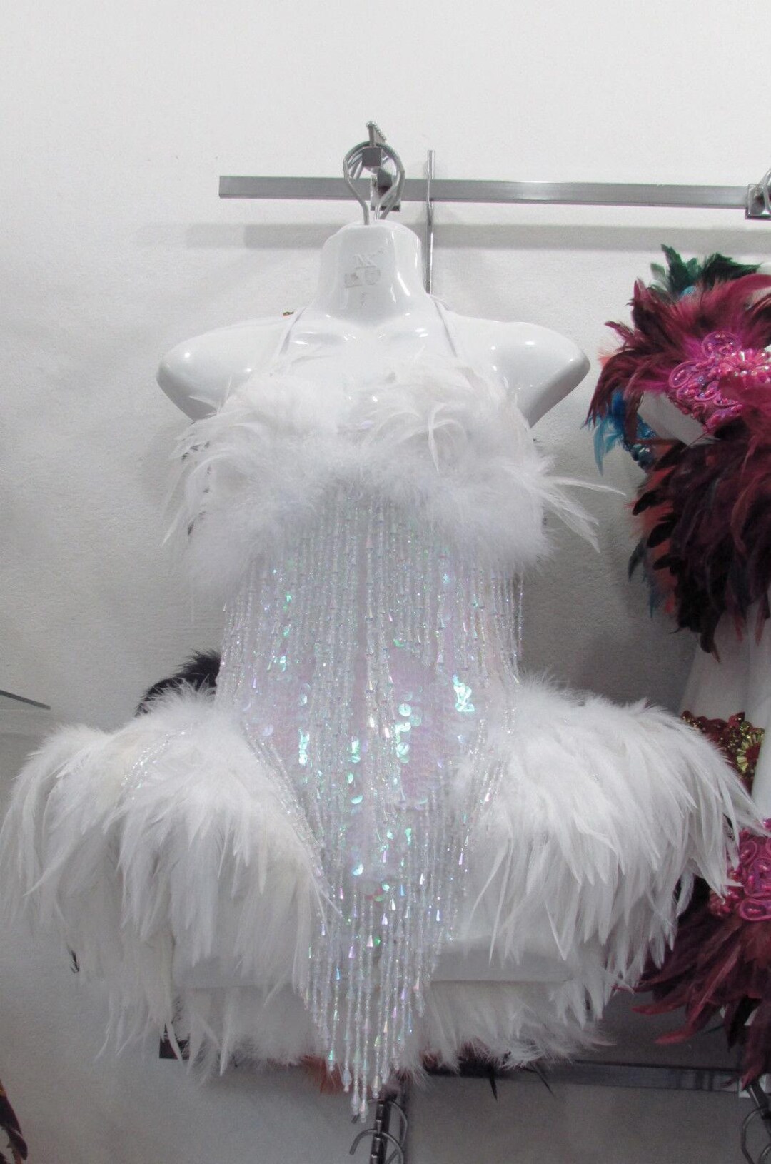 Da Neena L032 Showgirl Cabaret Bead Sequin Dance Feather Swan Leotard ...
