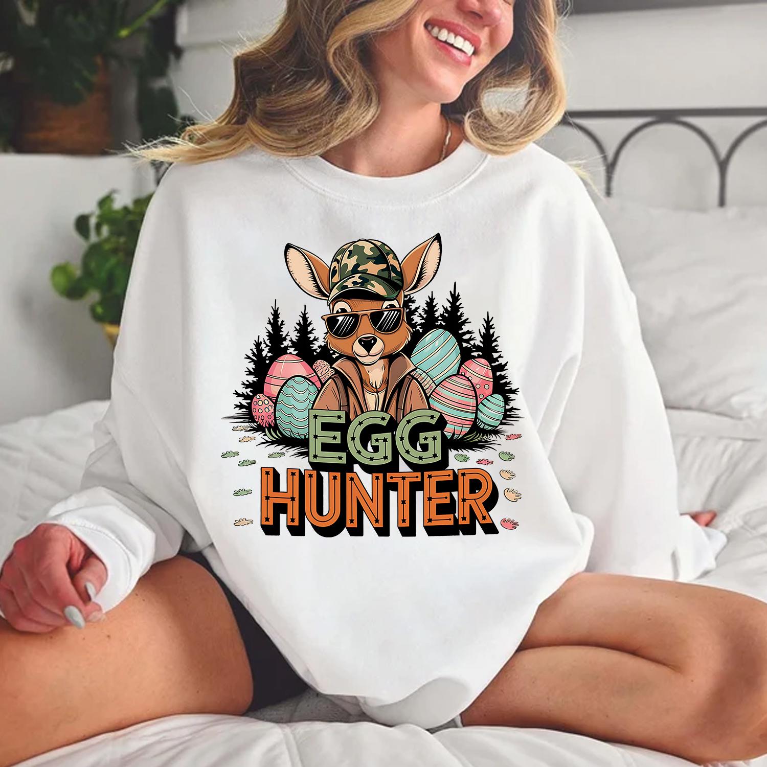 Egg Hunter PNG, Hunting Easter Deer PNG, Happy Easter PNG, Retro Easter ...