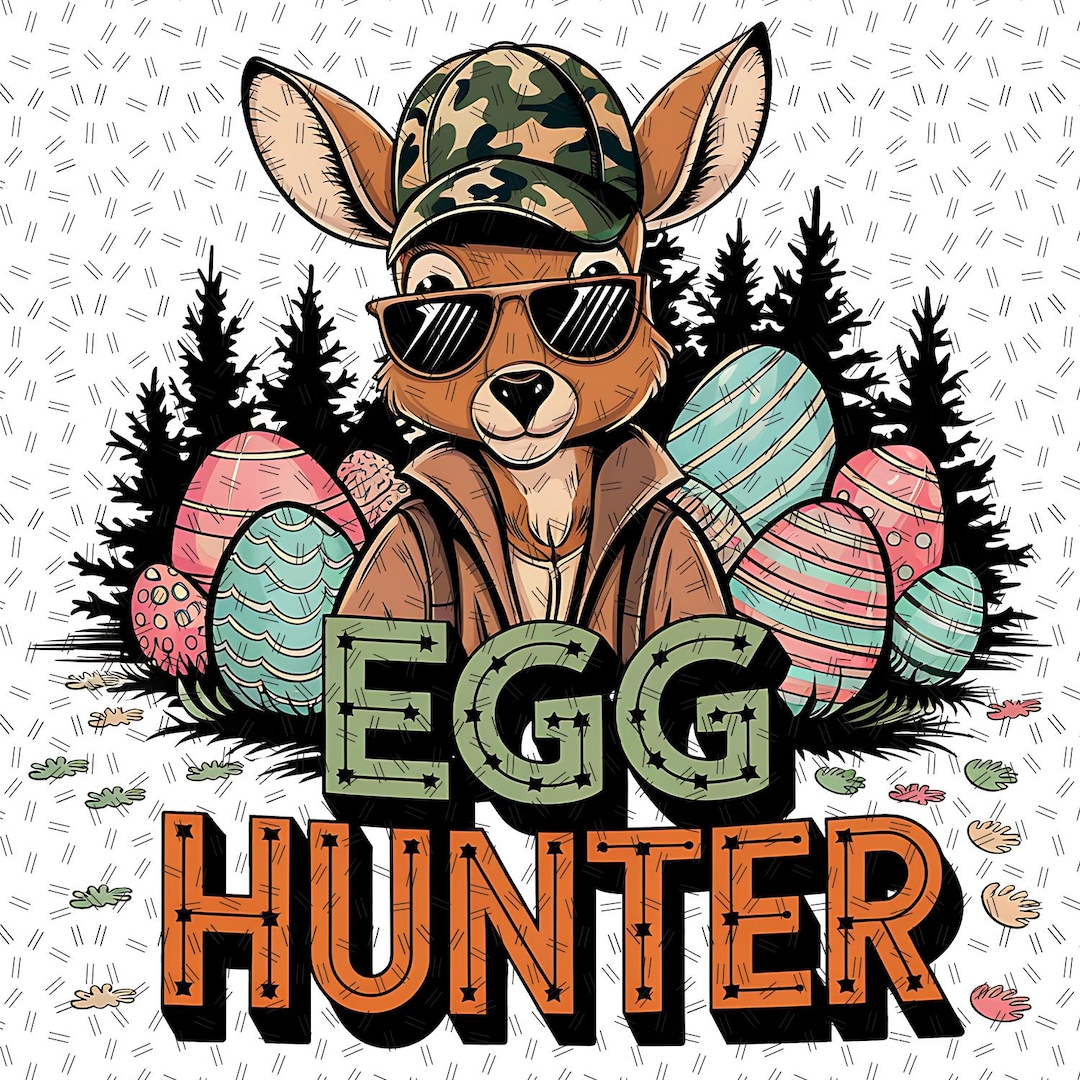 Egg Hunter PNG, Hunting Easter Deer PNG, Happy Easter PNG, Retro Easter ...
