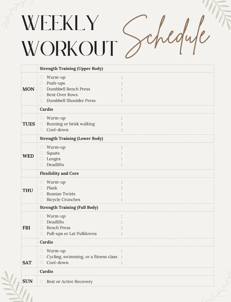 Full Body Workout Schedule - Etsy