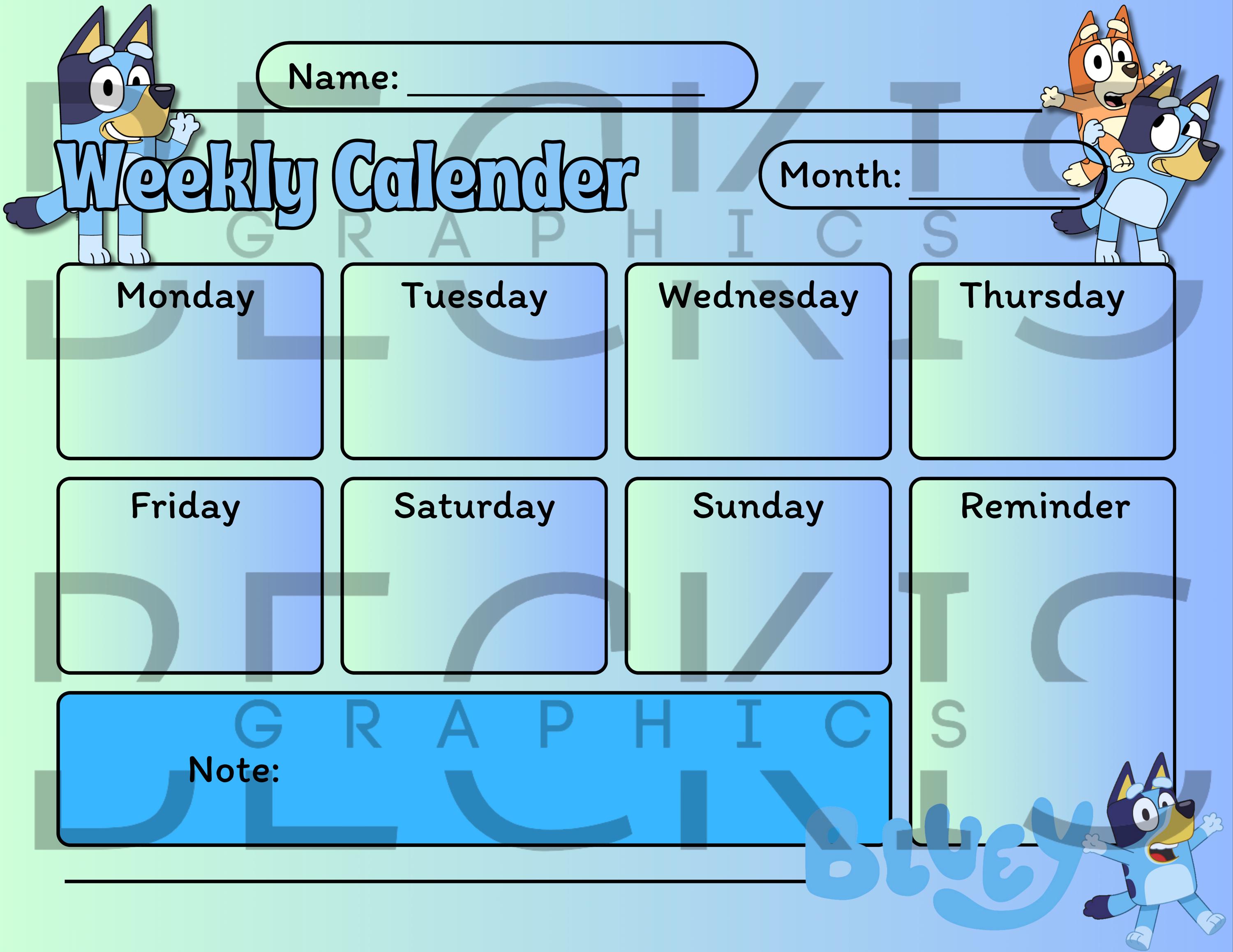 Bluey Weekly Planner Printable PNG & SVG File - Etsy