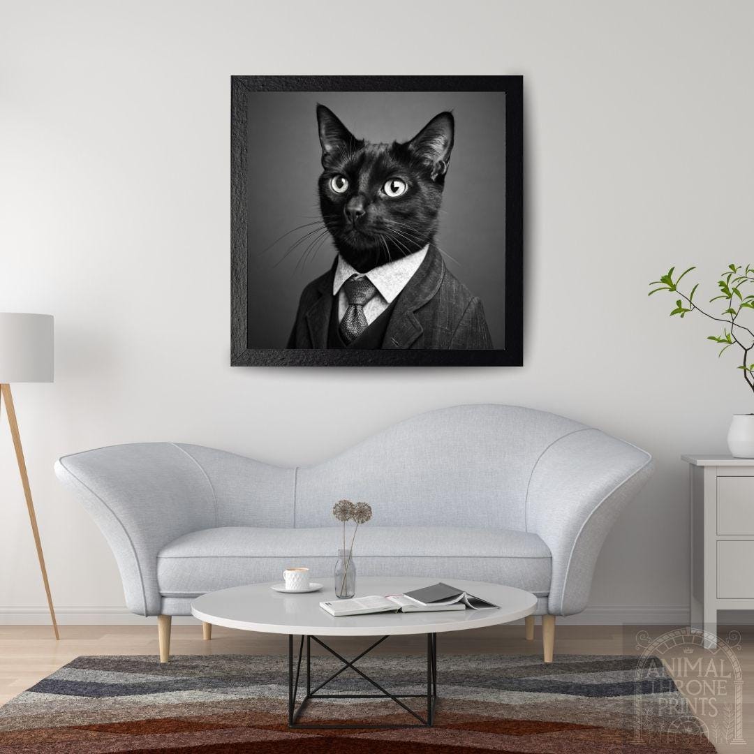 Professional Black Cat in Suit – Sophisticated & Funny Wall Art ...