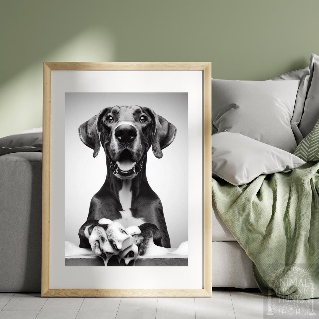 Funny Great Dane Artwork Bathroom Prints, Pet Grooming Wall Art, Dog ...
