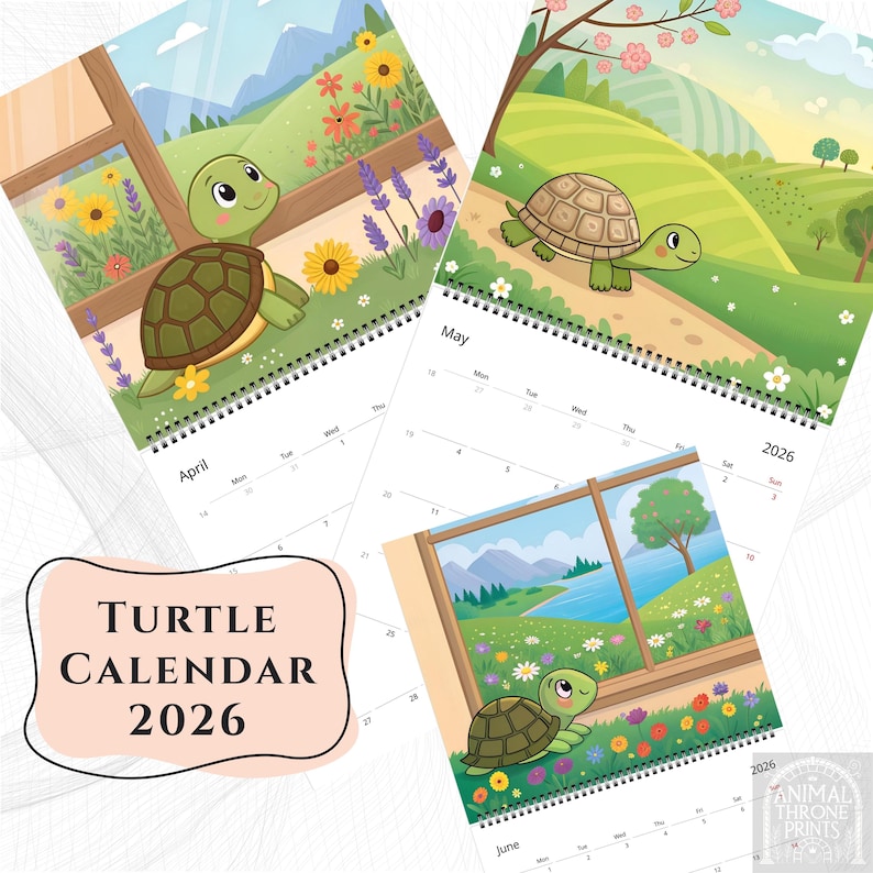 Turtle 2026 Calendar – Cute Animal Wall Calendar – Seasonal Tortoise ...