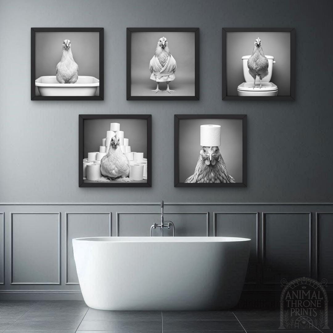 Funny Chicken Bathroom Art Bundle: Farmhouse Decor (digital Download ...