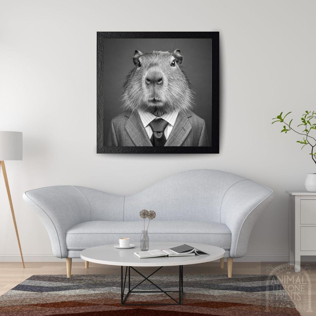 Arte mural de capibara con traje: retrato de animal elegante y ...