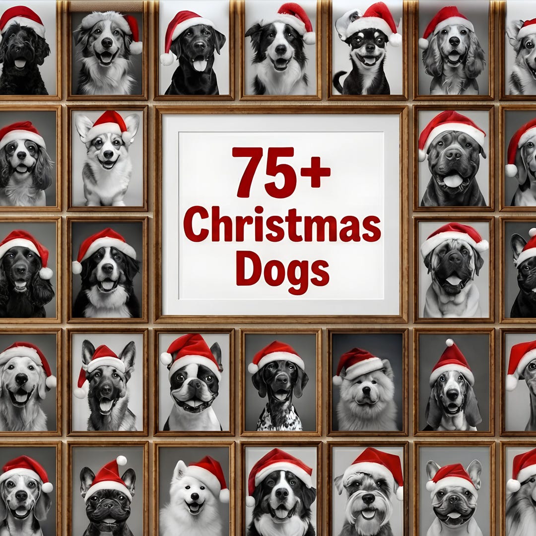Christmas Dog Print Bundle – 75+ Dogs in Santa Hats – Holiday Pet Wall ...