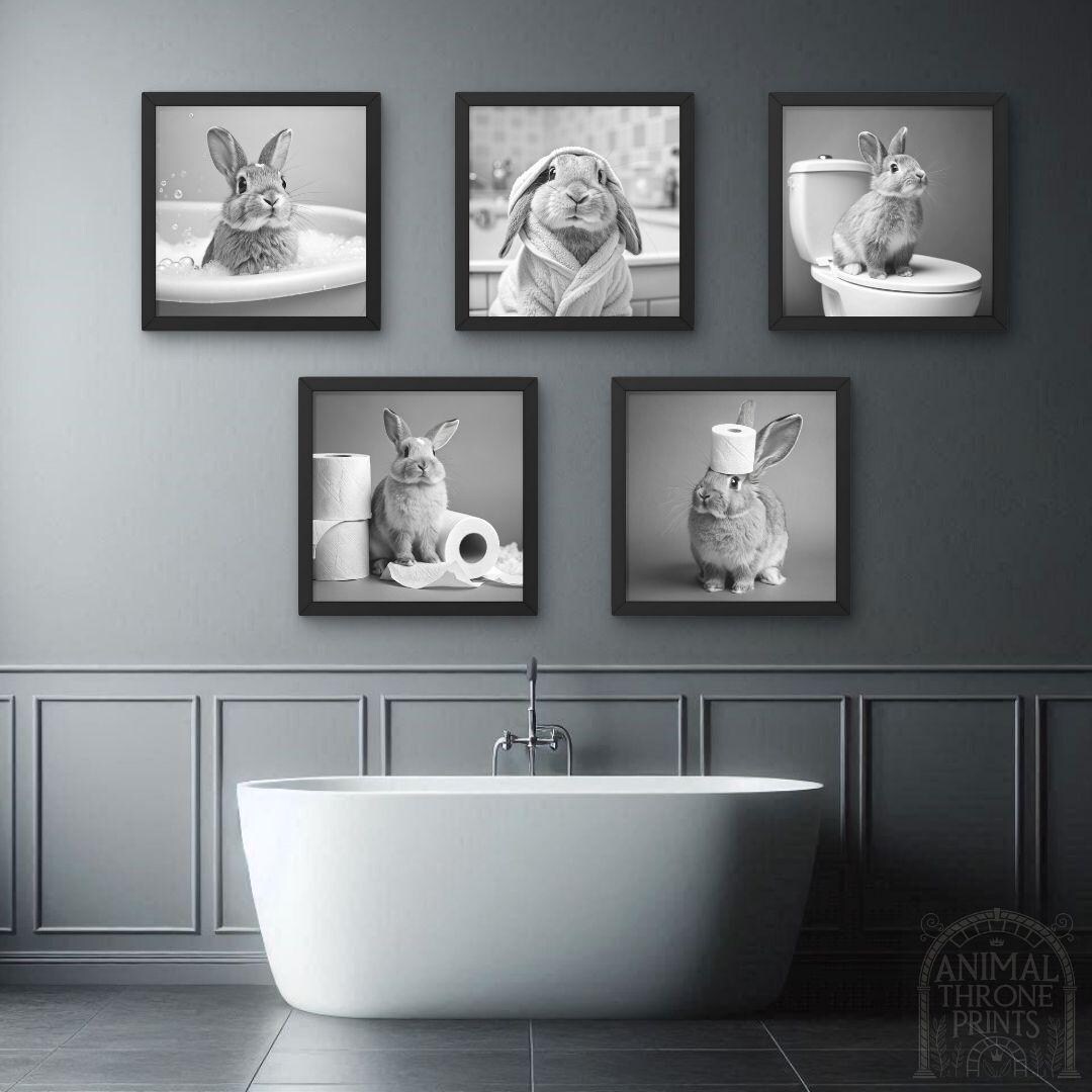 Funny Bunny Rabbit Bathroom Wall Art Bundle – 5 Cute & Quirky Bunny ...