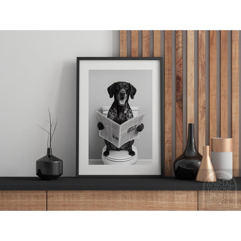 Funny GSP Bathroom Art: Dog Reading Newspaper (digital Download) - Etsy