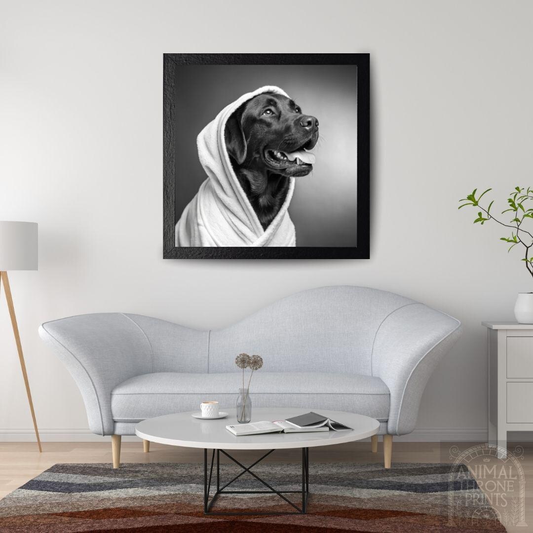 Black Lab Wall Art, Cute Labrador in Bathrobe Print, Funny Dog ...