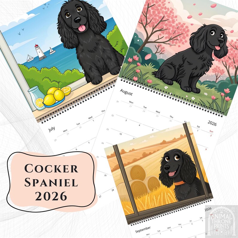 Cocker Spaniel 2026 Calendar • Cute Cocker Spaniel Gift, Black Dog Wall ...