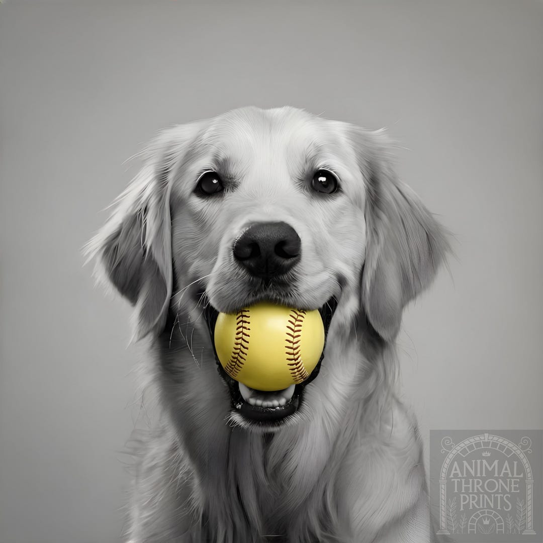 Golden Retriever Softball Wall Art – Funny Retriever Sports Print – Dog ...