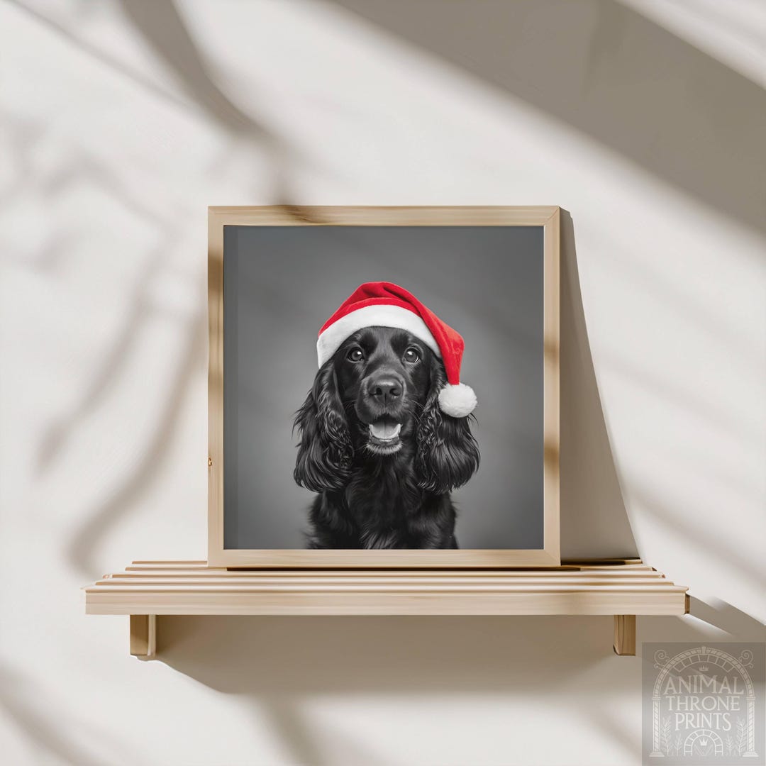 Funny Black Cocker Spaniel Christmas Print: Santa Hat Holiday Dog ...