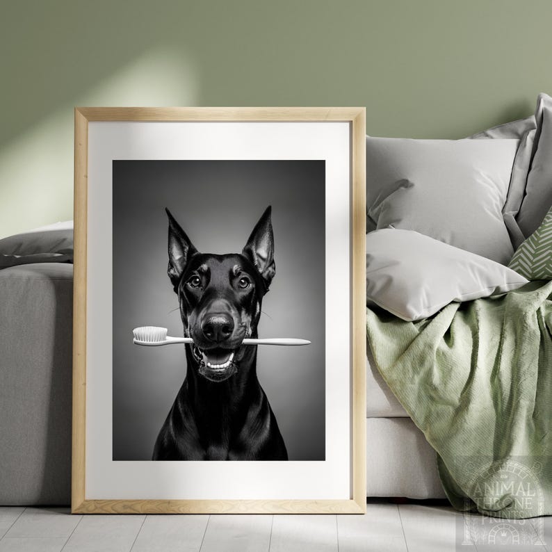 Funny Doberman Bathroom Art Prints: Self-care Dog Decor (digital ...